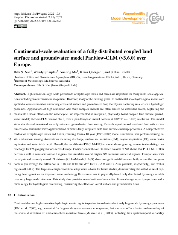 (PDF) Continental-scale evaluation of a fully distributed coupled land ...