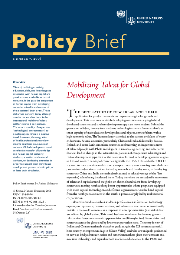 (PDF) Mobilizing Talent for Global Development