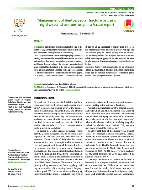 (PDF) Management of dentoalveolar fracture by using rigid wire and ...