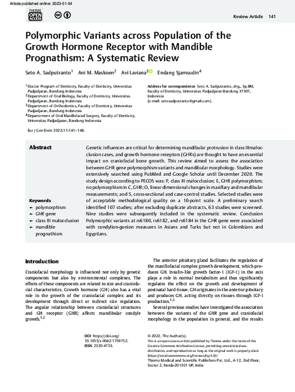 (PDF) Polymorphic Variants across Population of the Growth Hormone Receptor with Mandible ...