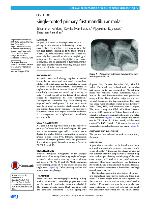 (PDF) Single-rooted primary first mandibular molar