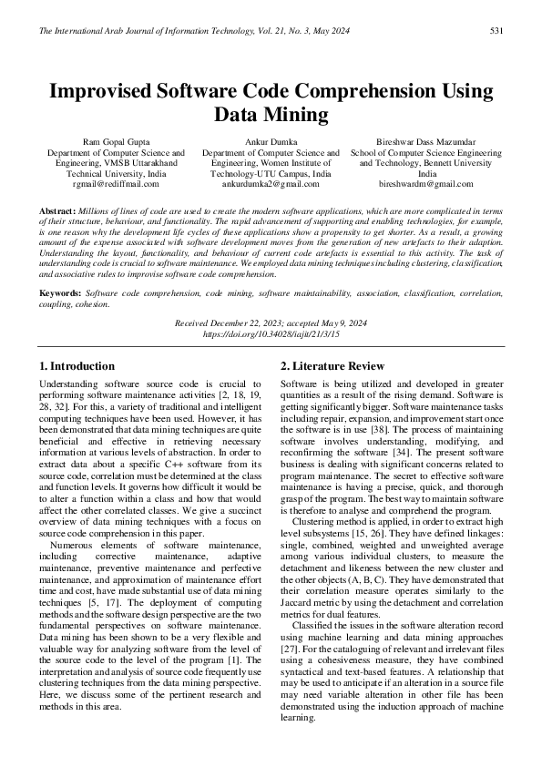 (PDF) Improvised Software Code Comprehension Using Data Mining