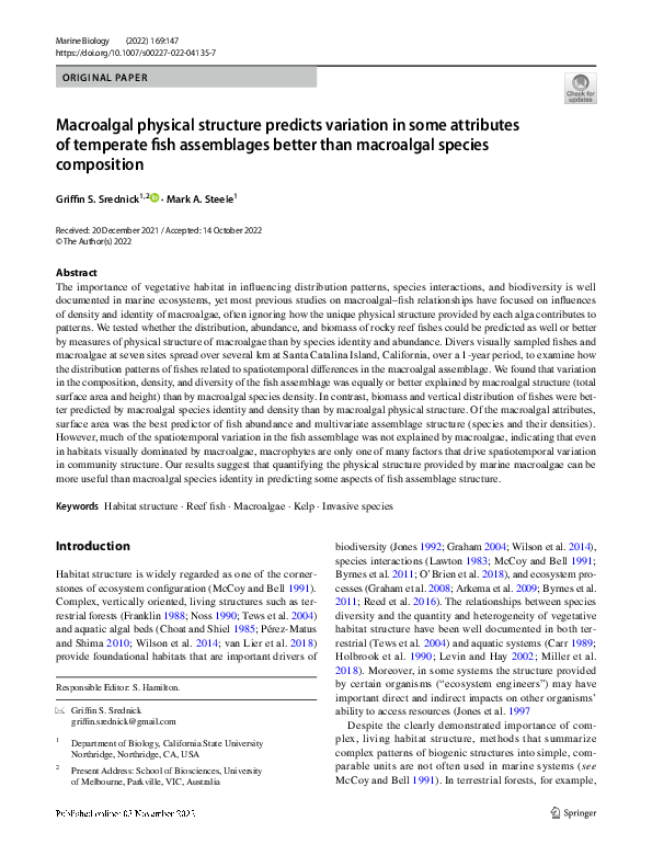 (PDF) Macroalgal physical structure predicts variation in some ...