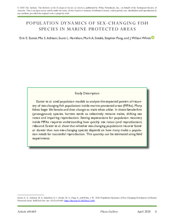 (PDF) Population Dynamics of Sex‐Changing Fish Species in Marine ...