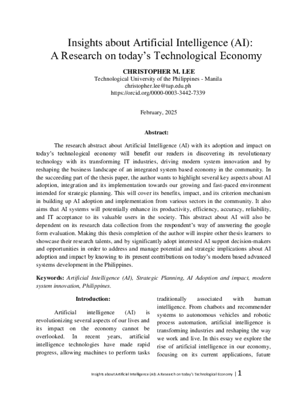 (PDF) Insights about Artificial Intelligence (AI): A Research on today ...