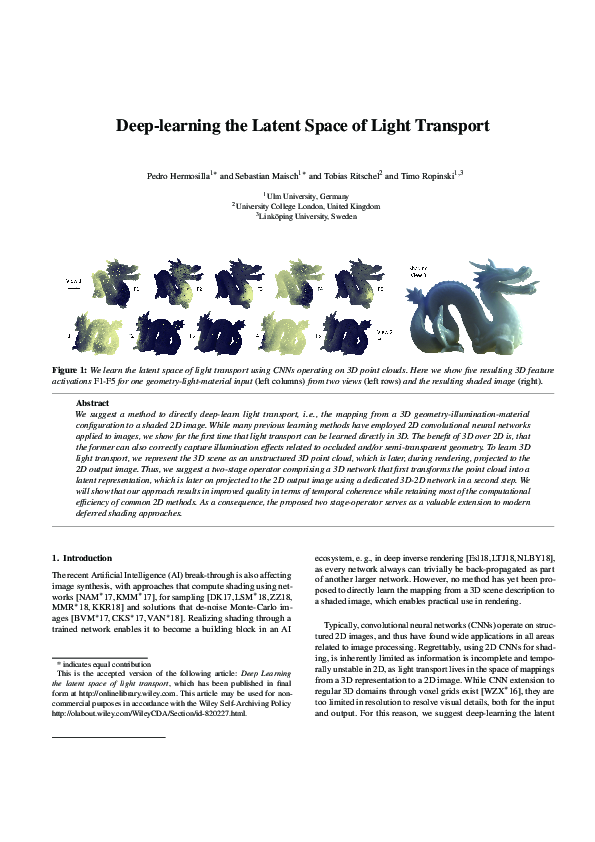 (PDF) Deep‐learning the Latent Space of Light Transport