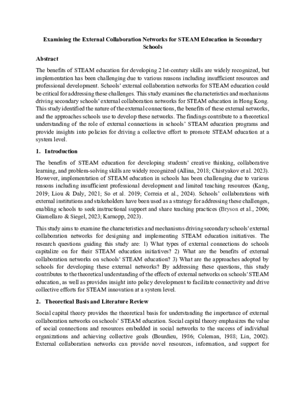 (PDF) Examining the External Collaboration Networks for STEAM Education ...