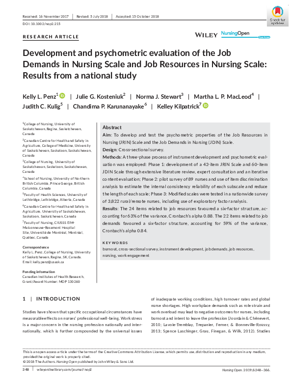 (PDF) Development and psychometric evaluation of the Job Demands in ...