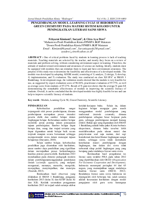 (PDF) Pengembangan Modul Learning Cycle 5E Berorientasi Green Chemistry ...