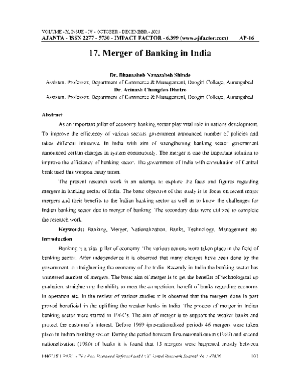 (PDF) Merger of Banking in India