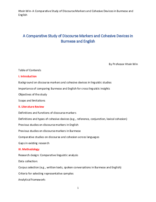 (PDF) A Comparative Study of Discourse Markers and Cohesive Devices in ...