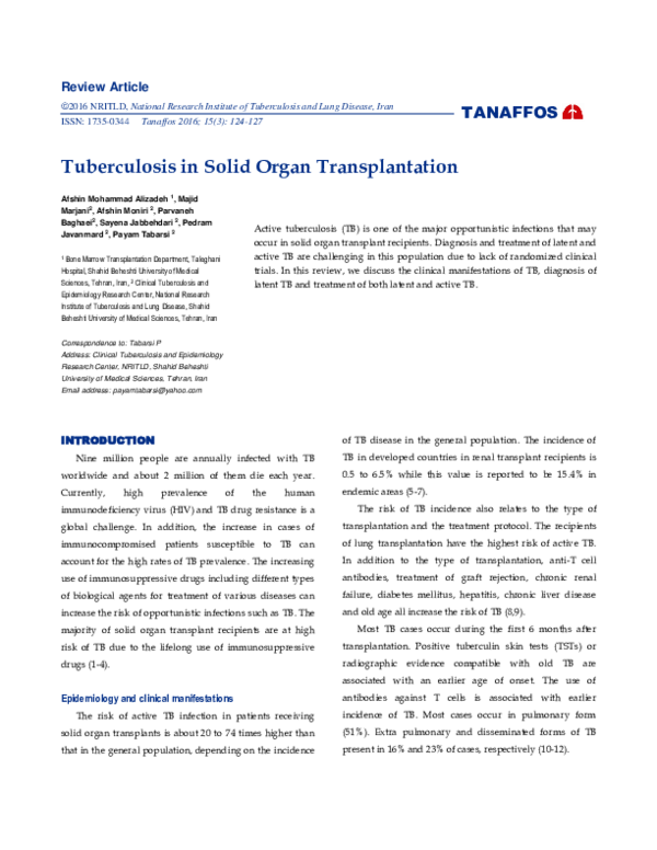 (PDF) Tuberculosis in Solid Organ Transplantation