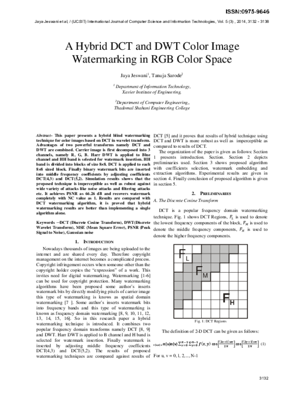 (PDF) A Hybrid DCT and DWT Color Image Watermarking in RGB Color Space