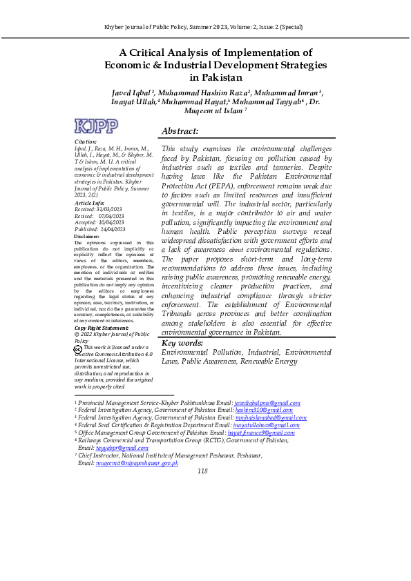 (PDF) A Critical Analysis of Implementation of Economic & Industrial ...