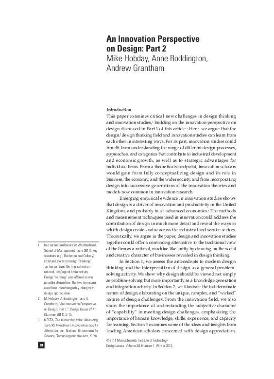 (PDF) An Innovation Perspective on Design: Part 1