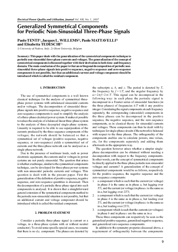 (PDF) Generalized symmetrical components for periodic non-sinusoidal ...