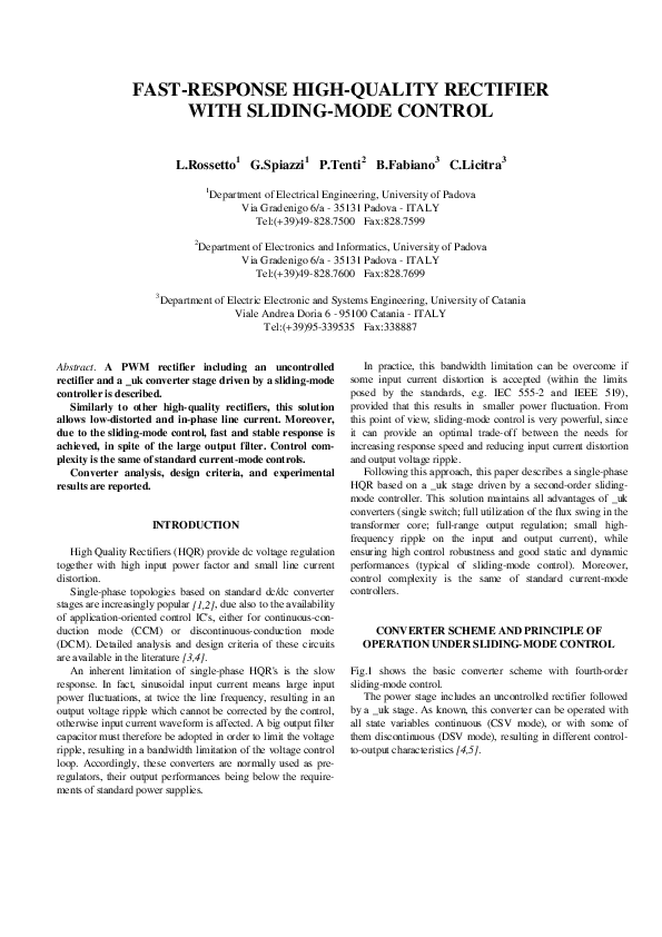 (PDF) Fast-response high-quality rectifier with sliding mode control