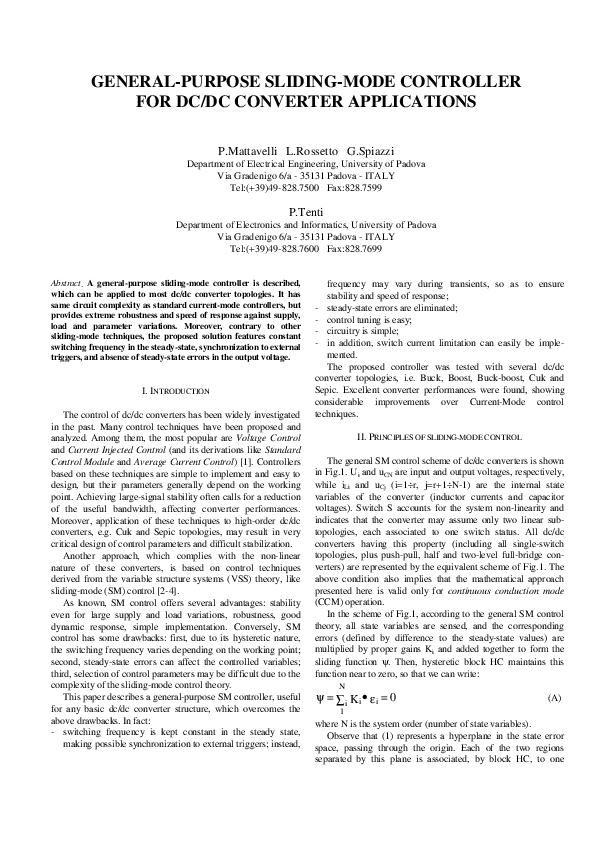 (PDF) General-purpose sliding-mode controller for DC/DC converter applications