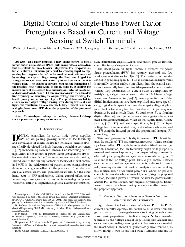 (PDF) Digital Control of Single-Phase Power Factor Preregulators Based on Current and Voltage ...