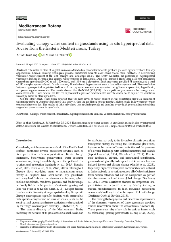 (PDF) Evaluating canopy water content in grasslands using in situ ...