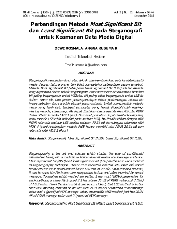 (PDF) Perbandingan Metode Most Significant Bit dan Least Significant Bit pada Steganografi untuk ...
