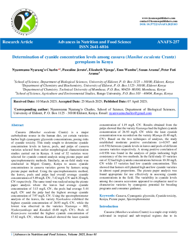 (PDF) Determination of cyanide concentration levels among cassava (Manihot esculenta Crantz ...