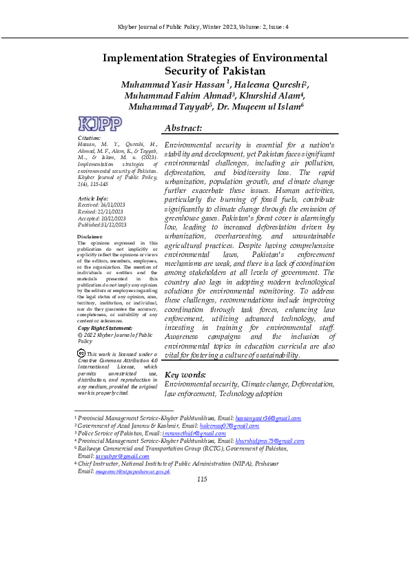 (PDF) Implementation Strategies of Environmental Security of Pakistan