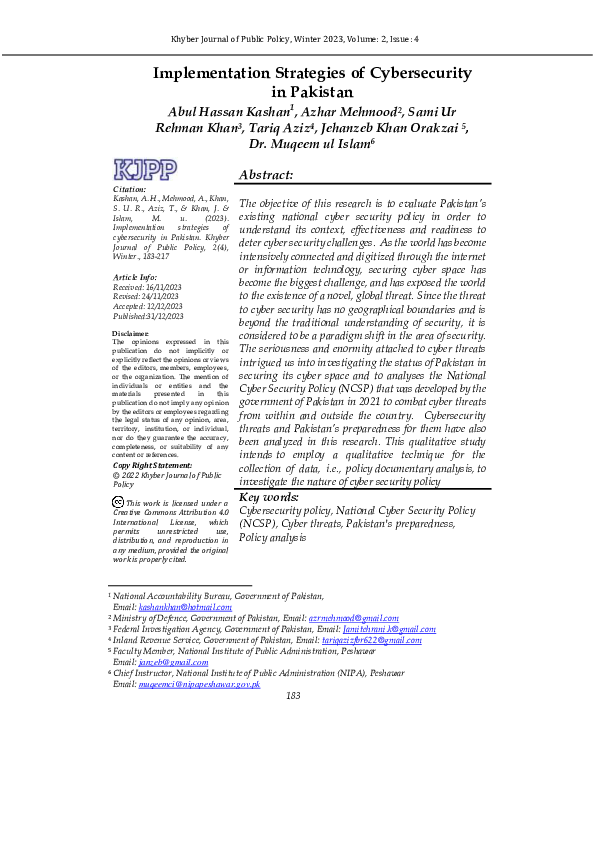 (PDF) Implementation Strategies of Cybersecurity in Pakistan