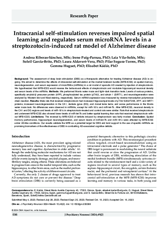 (PDF) Intracranial self-stimulation reverses impaired spatial learning ...