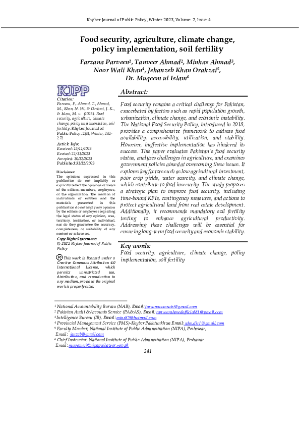 (PDF) Food security, agriculture, climate change, policy implementation ...