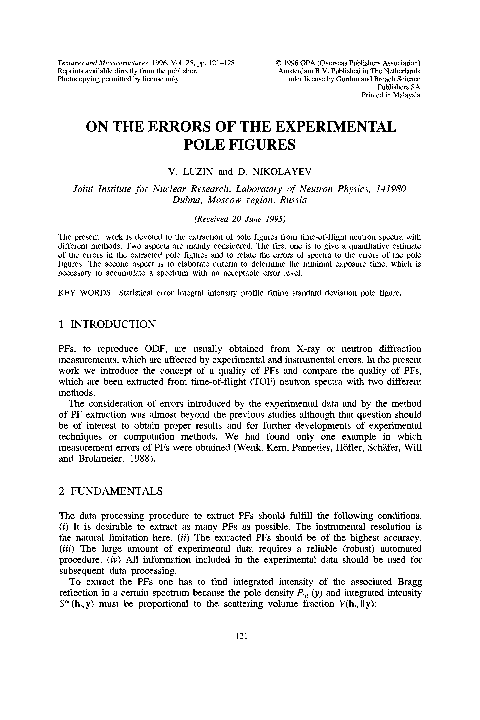 (PDF) On the Errors of the Experimental Pole Figures