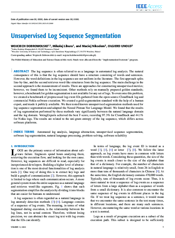 (PDF) Unsupervised Log Sequence Segmentation