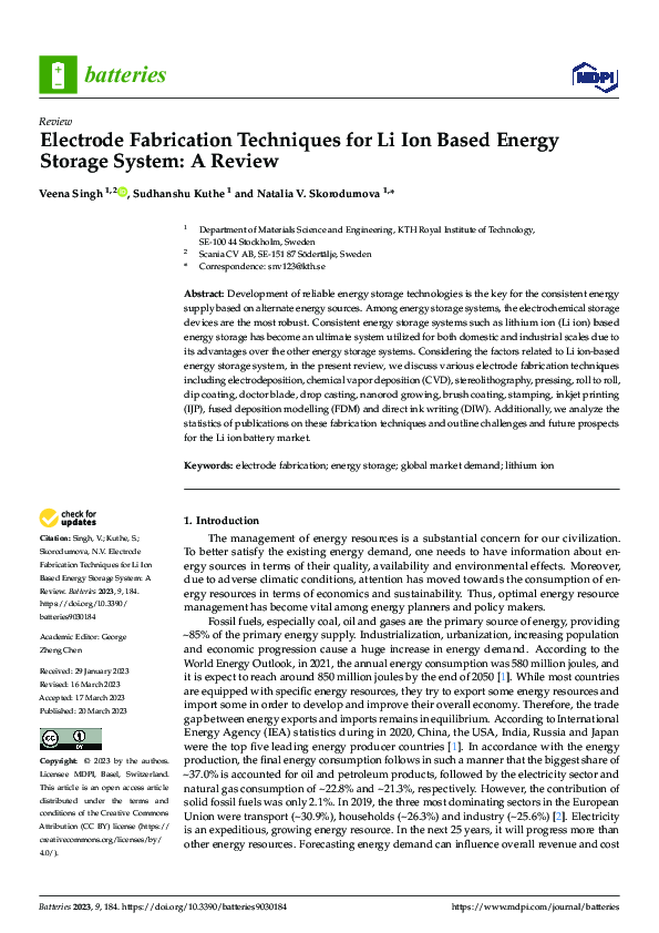 (PDF) Electrode Fabrication Techniques for Li Ion Based Energy Storage ...