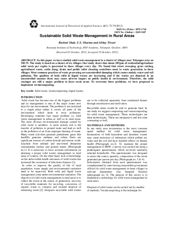 (PDF) Sustainable Solid Waste Management in Rural Areas