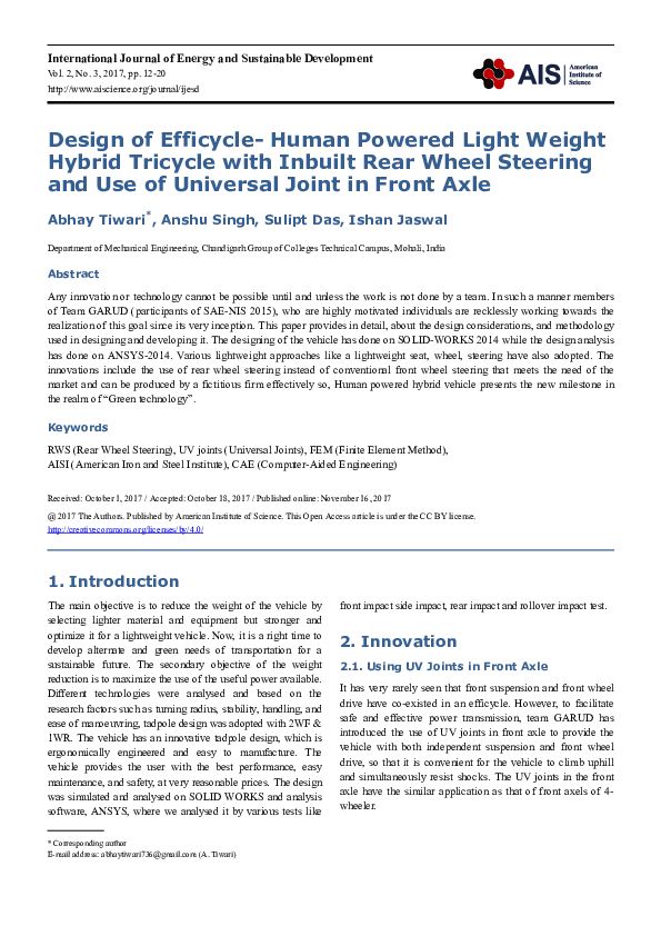 (PDF) Design of Efficycle-Human Powered Light Weight Hybrid Tricycle ...