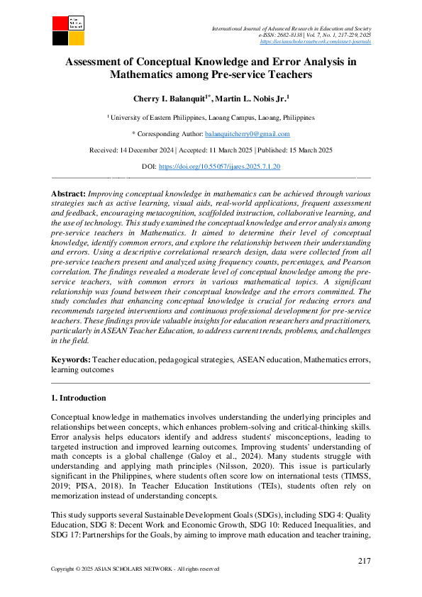 (PDF) Assessment of Conceptual Knowledge and Error Analysis in ...
