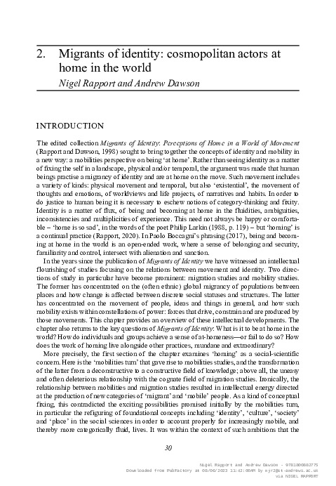(PDF) Migrants of identity: cosmopolitan actors at home in the world