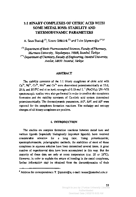 (PDF) 1:1 Binary Complexes of Citric Acid with Some Metal Ions ...