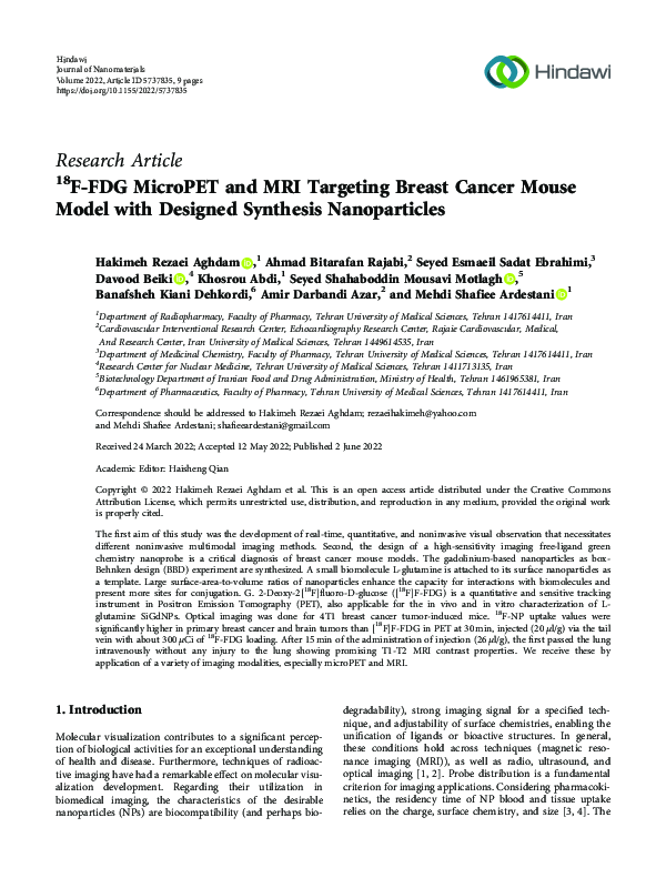 (PDF) 18F-FDG MicroPET and MRI Targeting Breast Cancer Mouse Model with Designed Synthesis ...