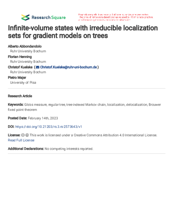 (PDF) Infinite-volume states with irreducible localization sets for ...