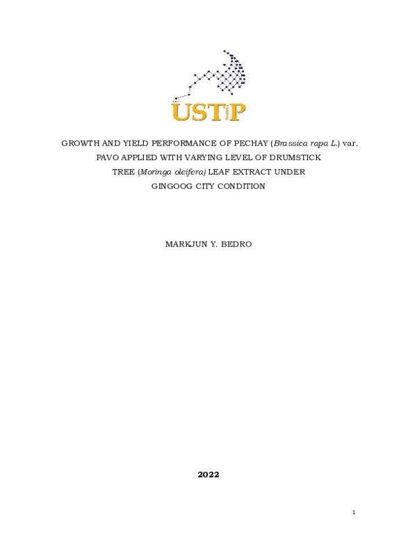 (PDF) GROWTH AND YIELD PERFORMANCE OF PECHAY (Brassica rapa L.) var ...