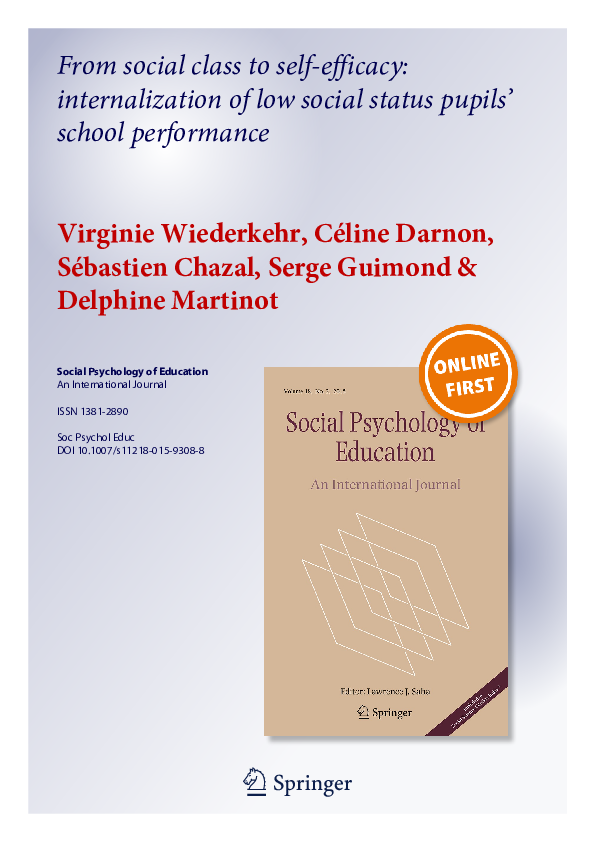 (PDF) From social class to self-efficacy: internalization of low social ...
