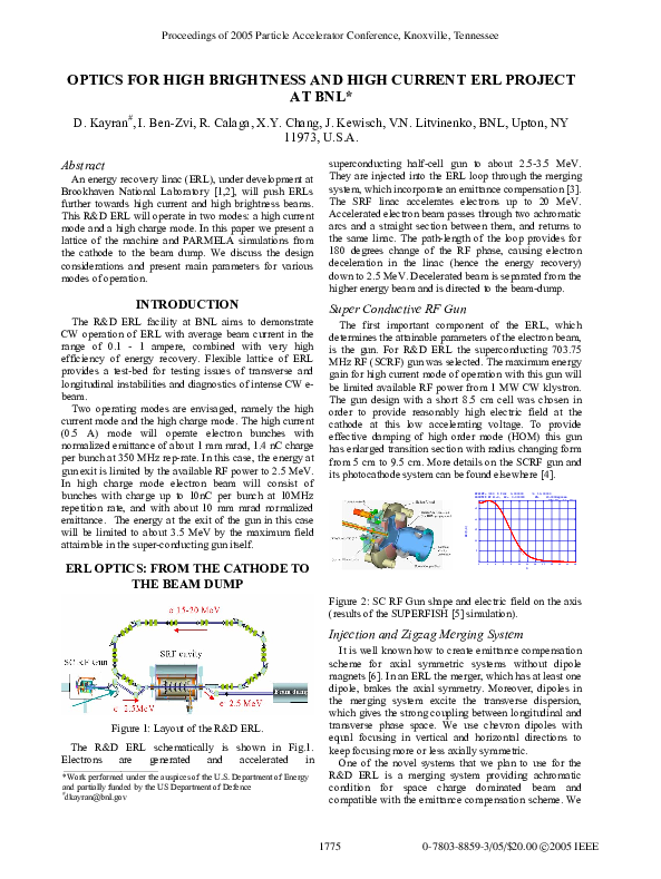 (PDF) Optics for High Brightness and High Current ERL Project at BNL