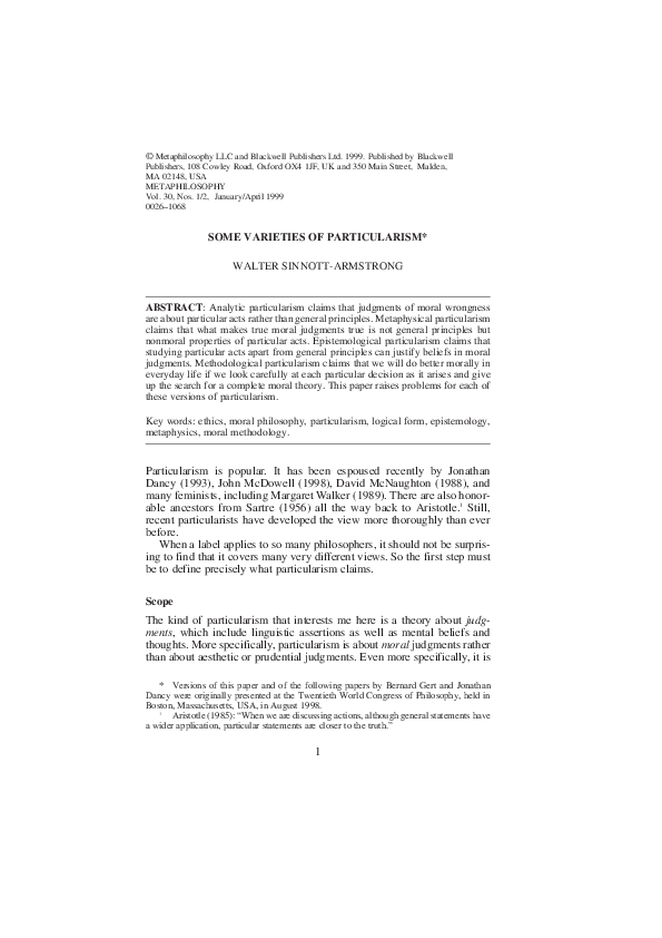 (PDF) Some Varieties of Particularism