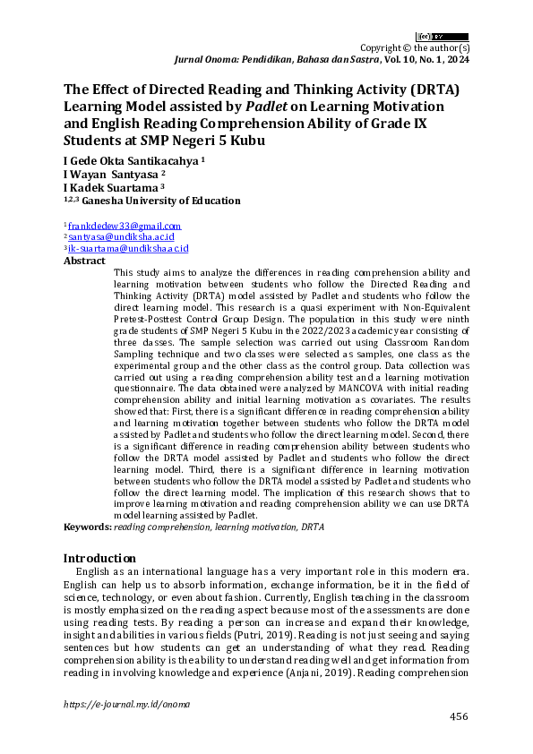 (PDF) The Effect of Directed Reading and Thinking Activity (DRTA ...