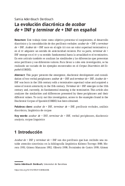 (PDF) La evolución diacrónica de acabar de + INF y terminar de + INF en ...