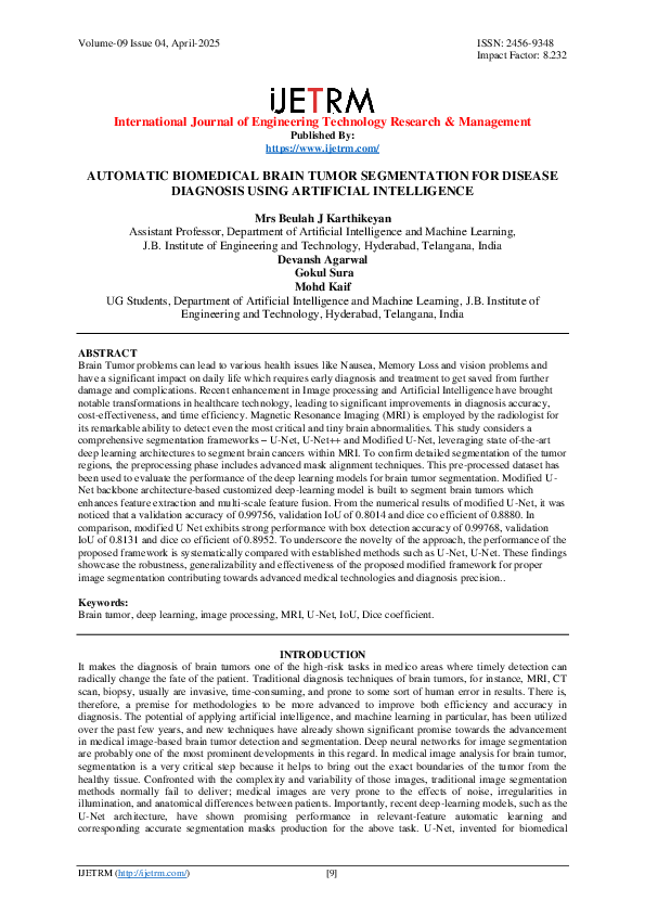 (PDF) AUTOMATIC BIOMEDICAL BRAIN TUMOR SEGMENTATION FOR DISEASE ...