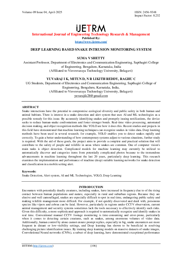 (PDF) DEEP LEARNING BASED SNAKE INTRUSION MONITORING SYSTEM