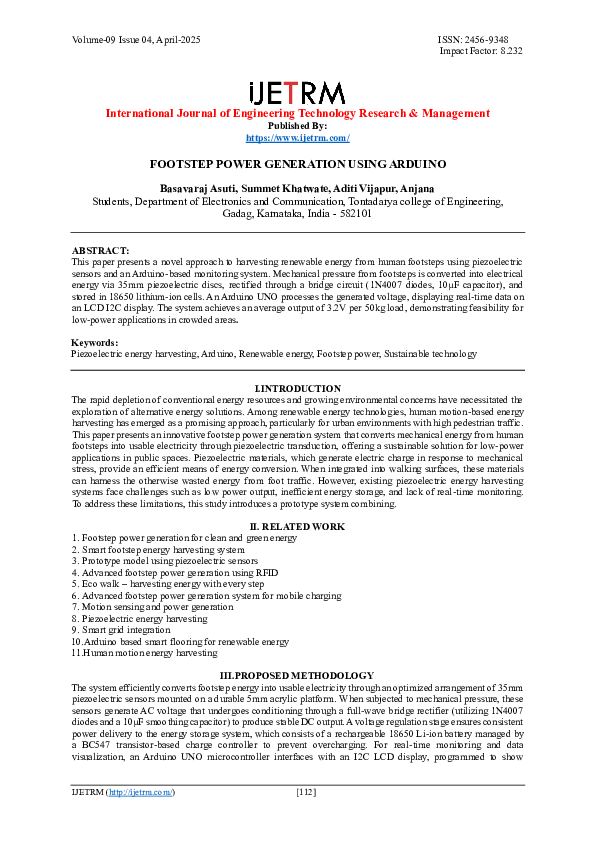 (PDF) FOOTSTEP POWER GENERATION USING ARDUINO