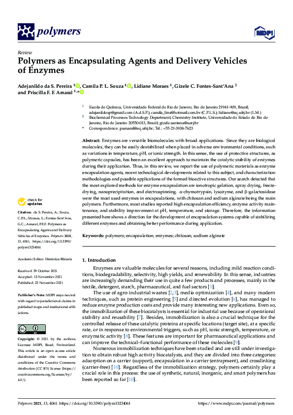 (PDF) Polymers as Encapsulating Agents and Delivery Vehicles of Enzymes